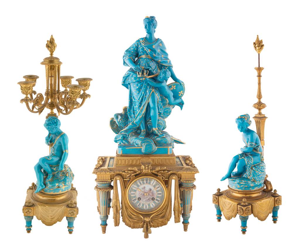 A THREE-PIECE ORMOLU-MOUNTED MINTONS OR MINTONS STYLE PORCELAIN DESK ...